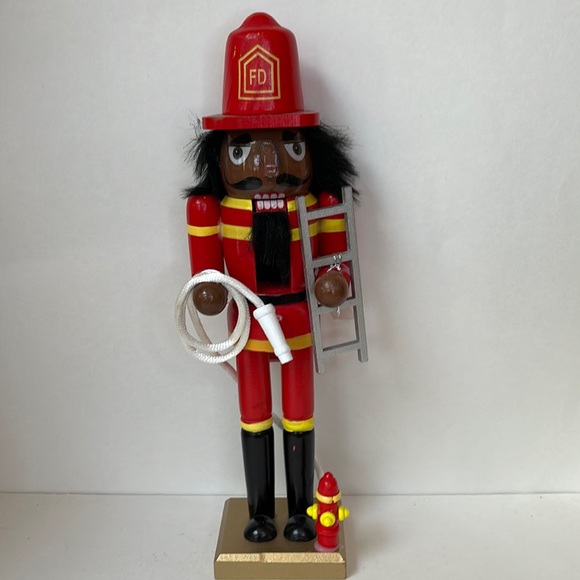 None | Holiday | Fireman Nutcracker Wooden Figure With Hose Ladder ...